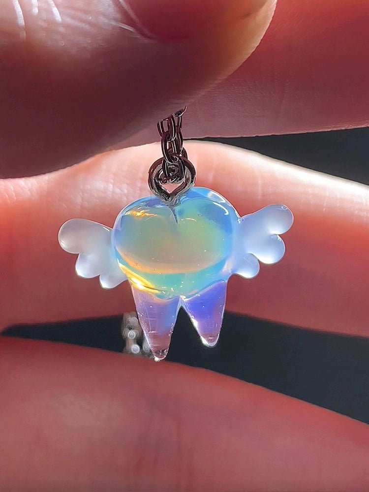 Glass Tooth Angel Pendant Necklace